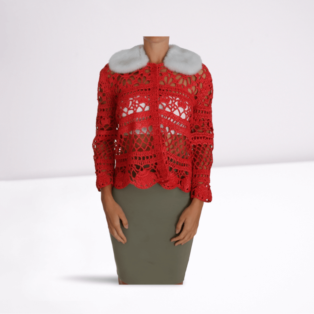 Red Cardigan Crochet Knit Raffia Sweater – StockStories