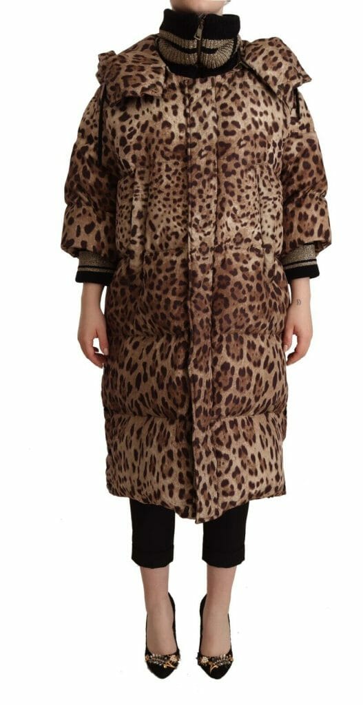 Brown Long Leopard Print Quilted Down Jacket – StockStories