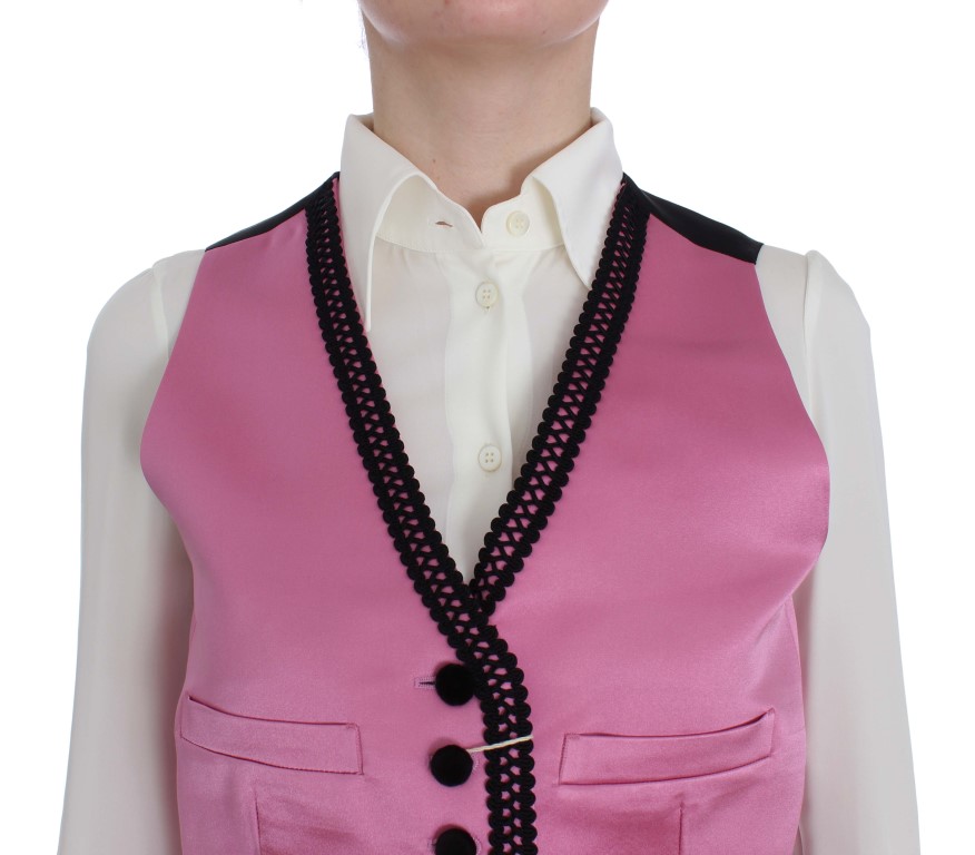 Pink Silk Button Front Torero Vest Top – StockStories