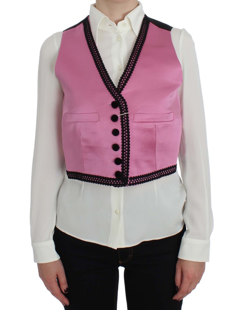 Pink Silk Button Front Torero Vest Top – StockStories