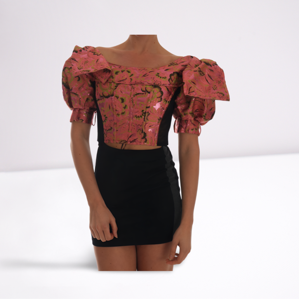 Pink Puff Sleeve Brocade Cropped Top – StockStories