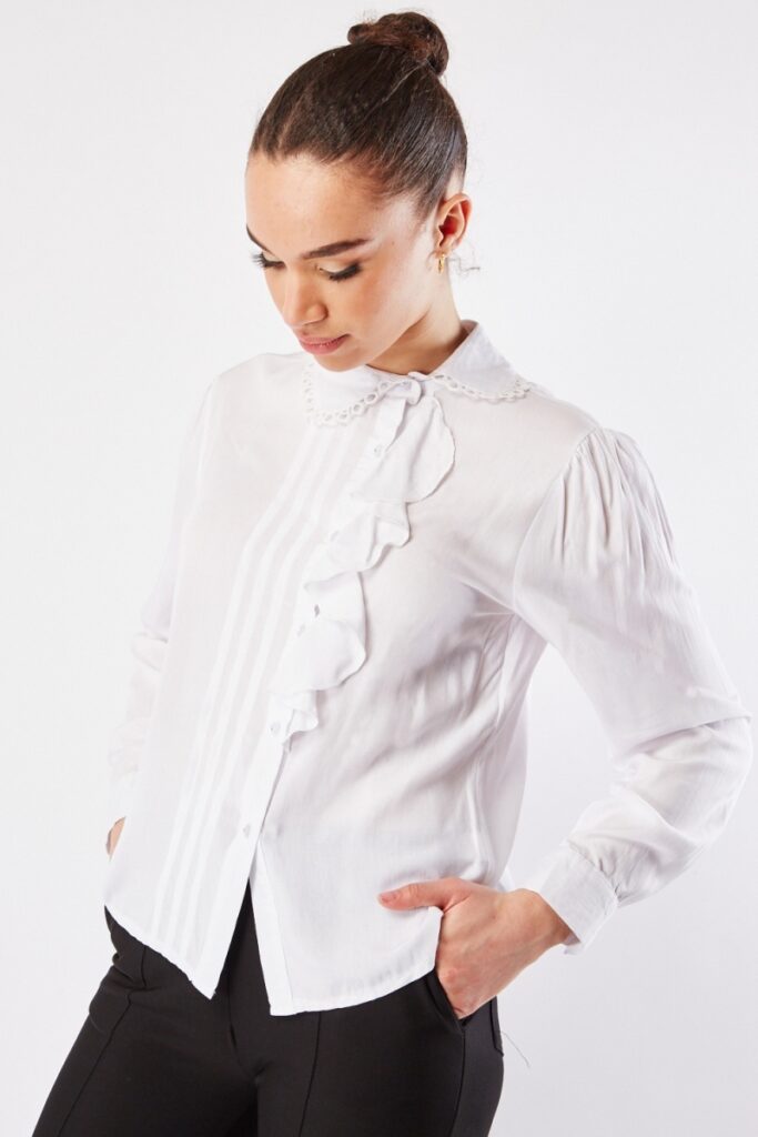 Frilled Trim Crochet Collared Shirt – StockStories