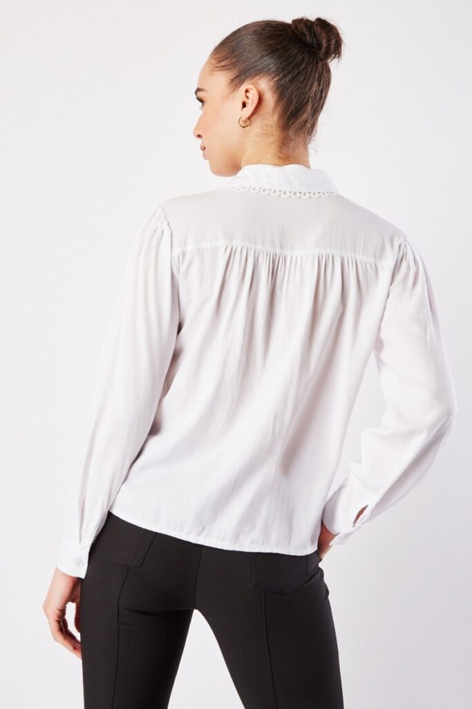 Frilled Trim Crochet Collared Shirt – StockStories
