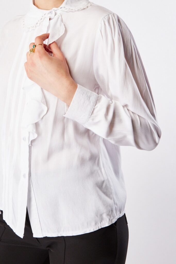 Frilled Trim Crochet Collared Shirt – StockStories