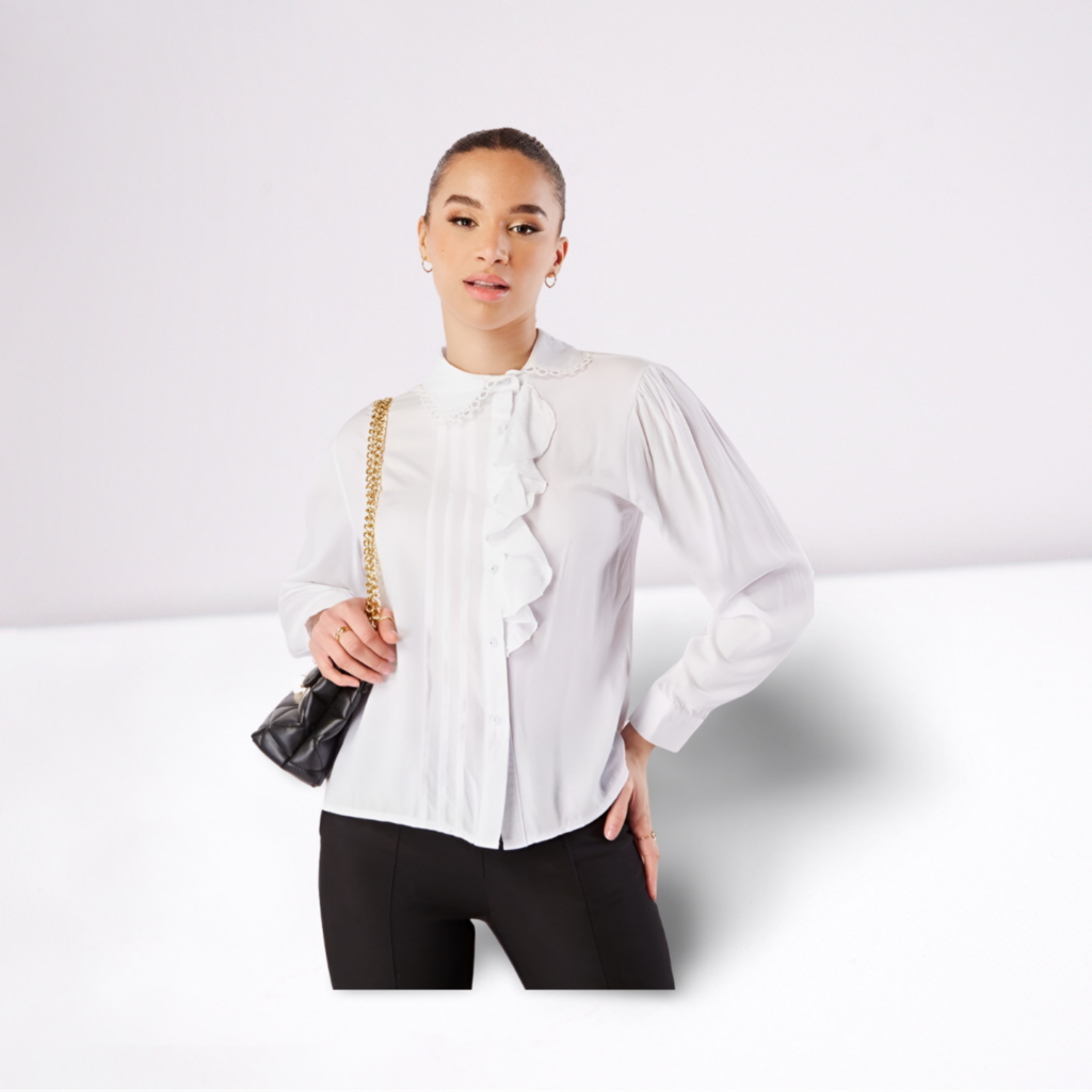 Frilled Trim Crochet Collared Shirt – StockStories