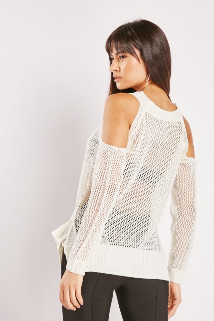 Perforated Cold Shoulder Knit Top – StockStories