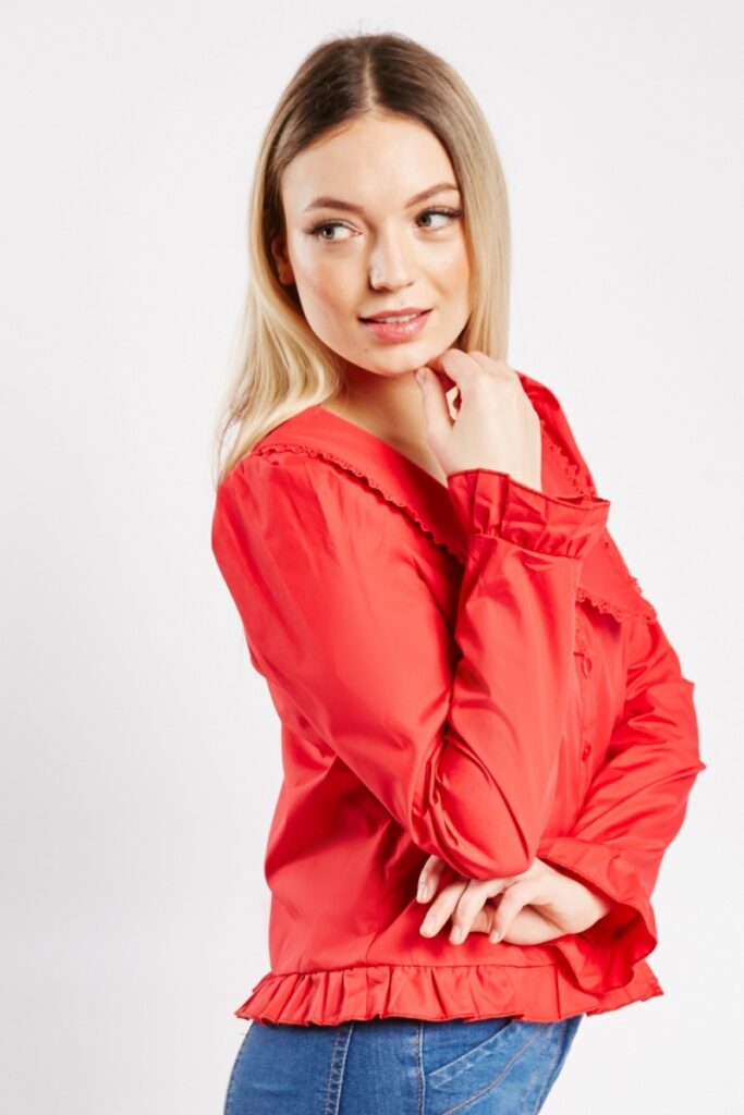 Ruffle Crochet Trim Poplin Blouse – StockStories