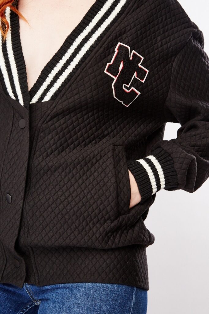 Striped Ribbed Trim Varsity Jacket – StockStories