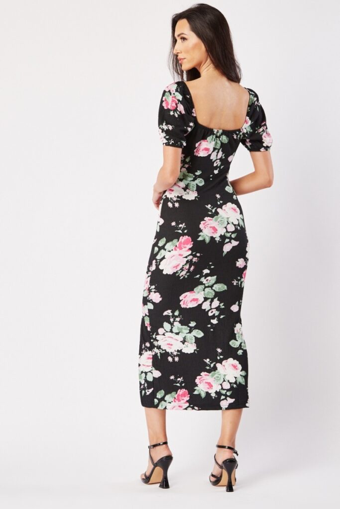 Textured Puff Sleeve Bodycon Dress – StockStories