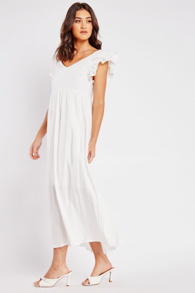Ruffle Textured Poplin Dress – StockStories